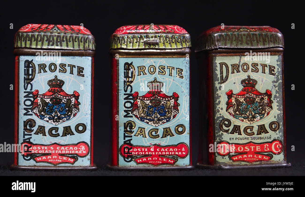 3 verschillende Droste cacao sample blikjes, foto1 Stock Photo - Alamy