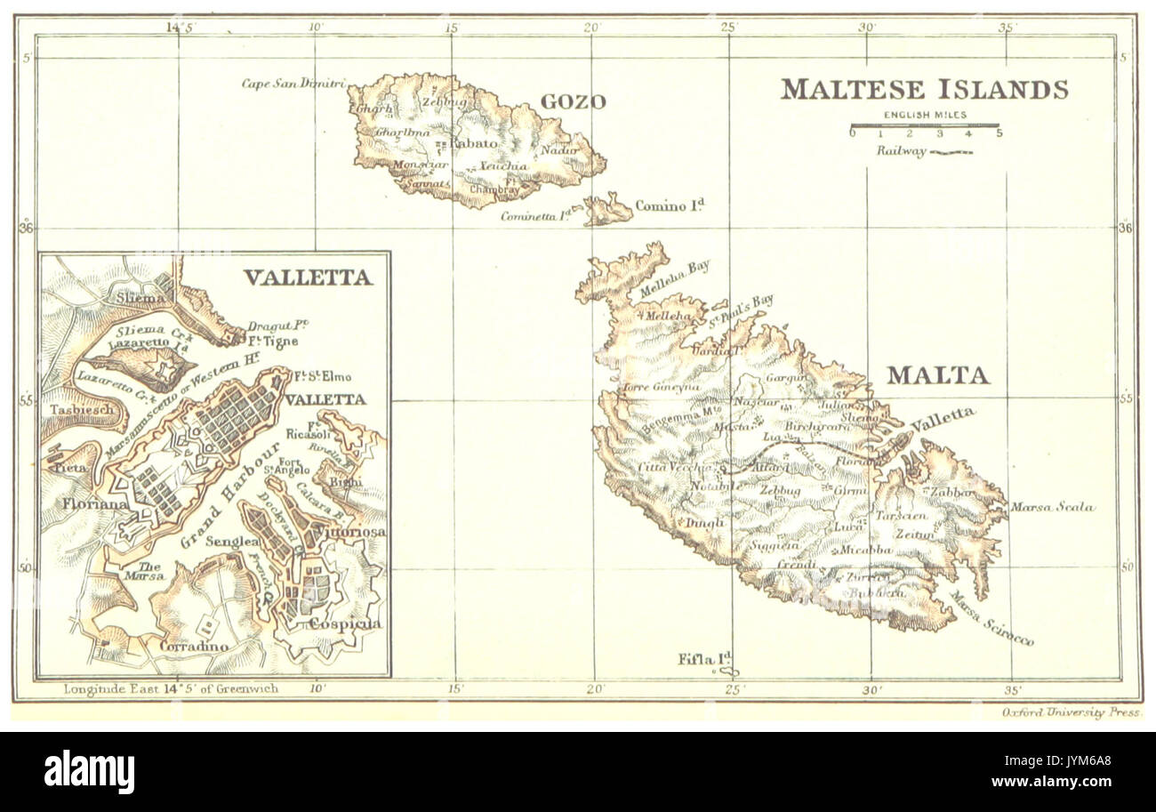 Map of Maltese Islands and Valetta (1888 Stock Photo - Alamy
