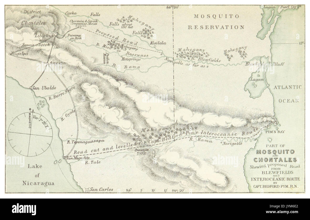 Map, Parts of Mosquito Reservation and District of Chontales Stock ...