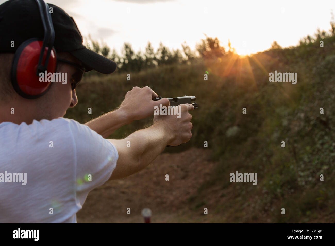 Caucasian handsome young policeman or special force army soldier ...
