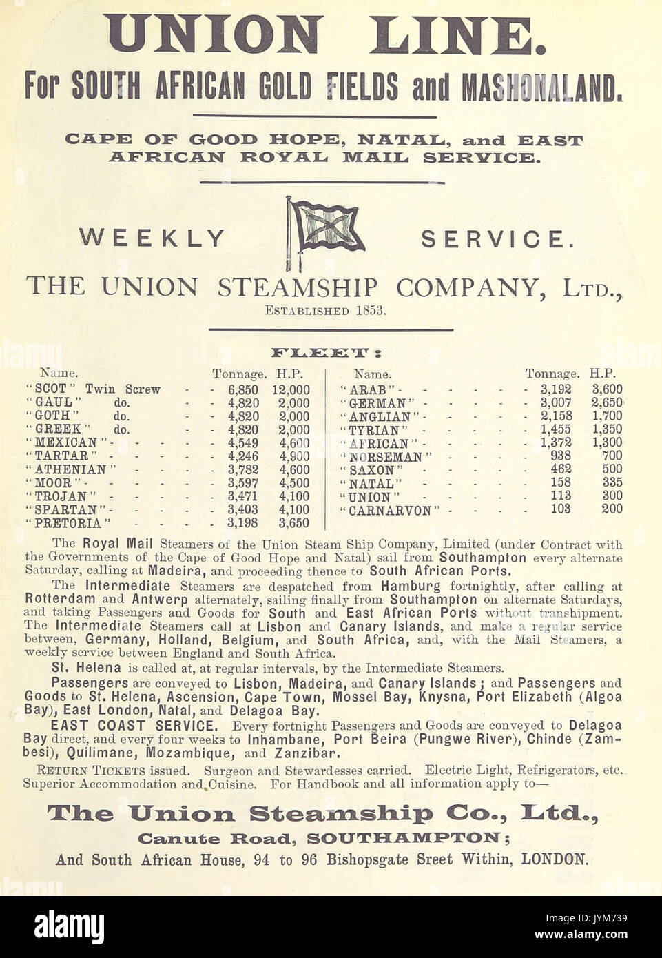 UNION LINE AfricanRoyalMailservice (1893 Stock Photo - Alamy