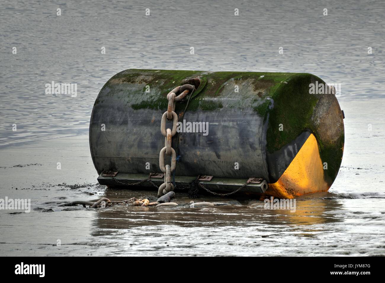 Large mooring buoy for large ships with large securing chain visible on ...