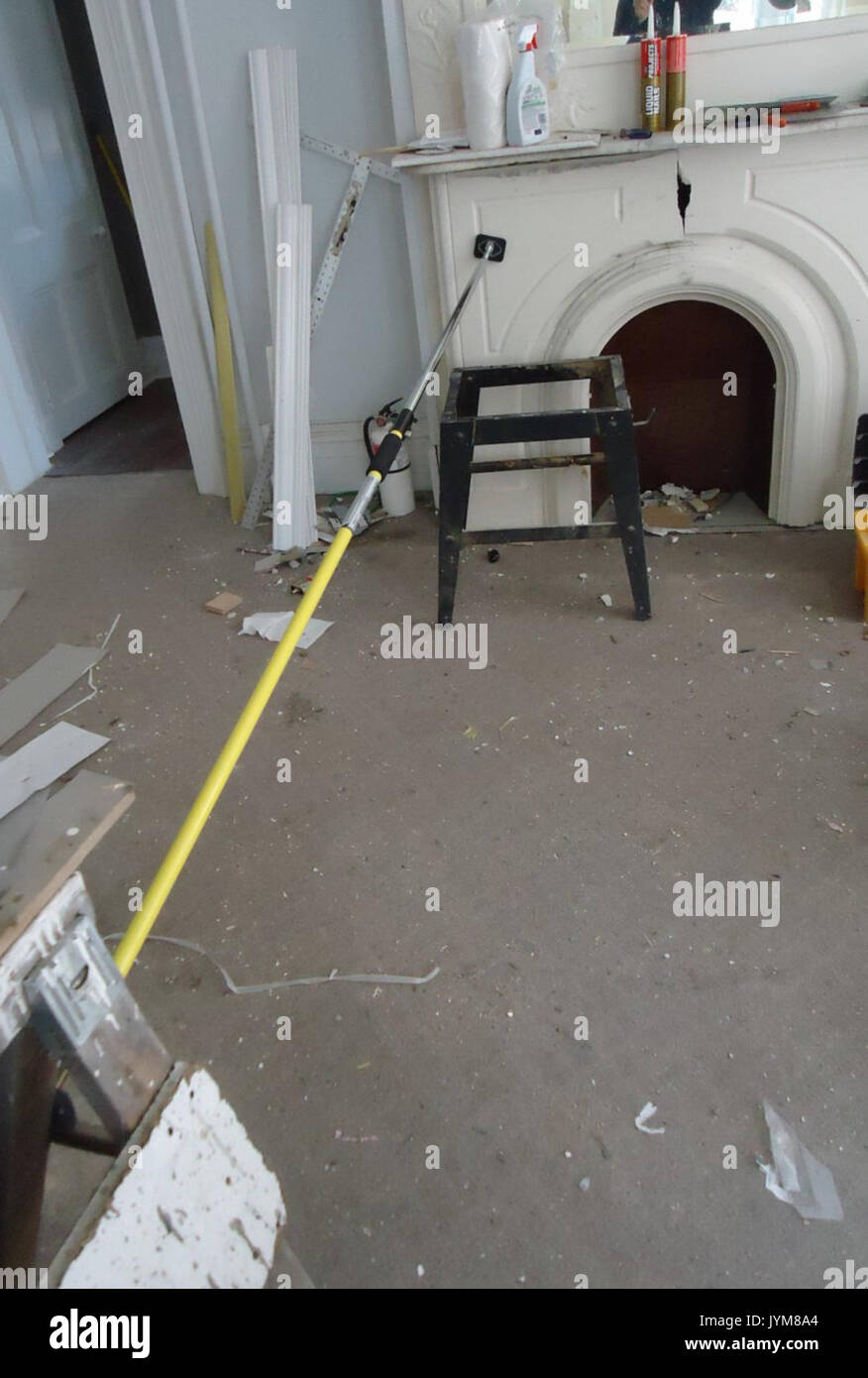 9 Irving A 2014 fixing broken fireplace half with sheetrock lifting ...