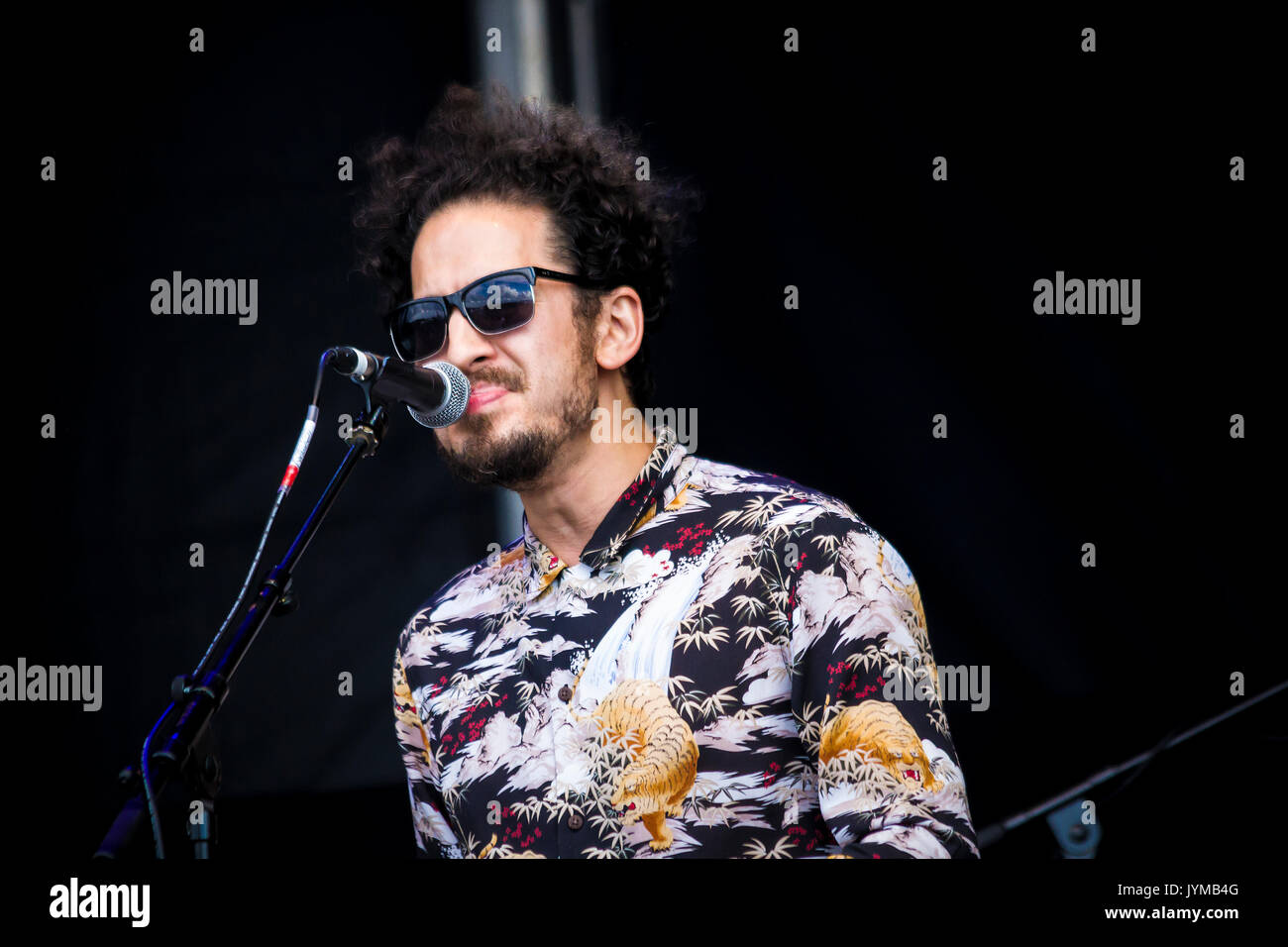 Andy Platts, singer and musician in the band Mamas Gun, playing live at ...