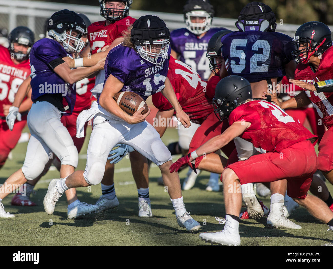 Football action with Shasta vs. Foothill High School in Palo Cedro ...