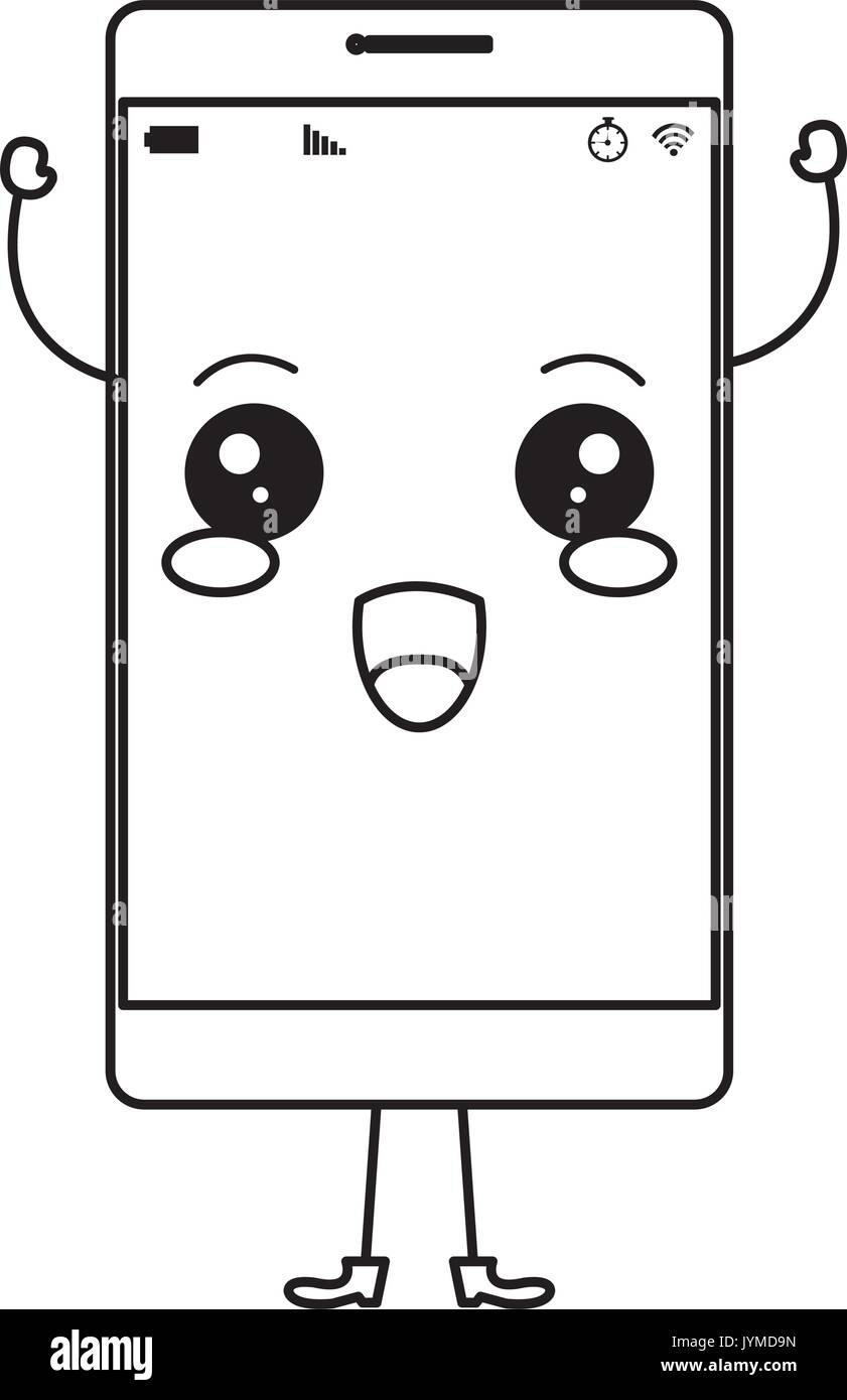 smartphone device kawaii character vector illustration design Stock ...