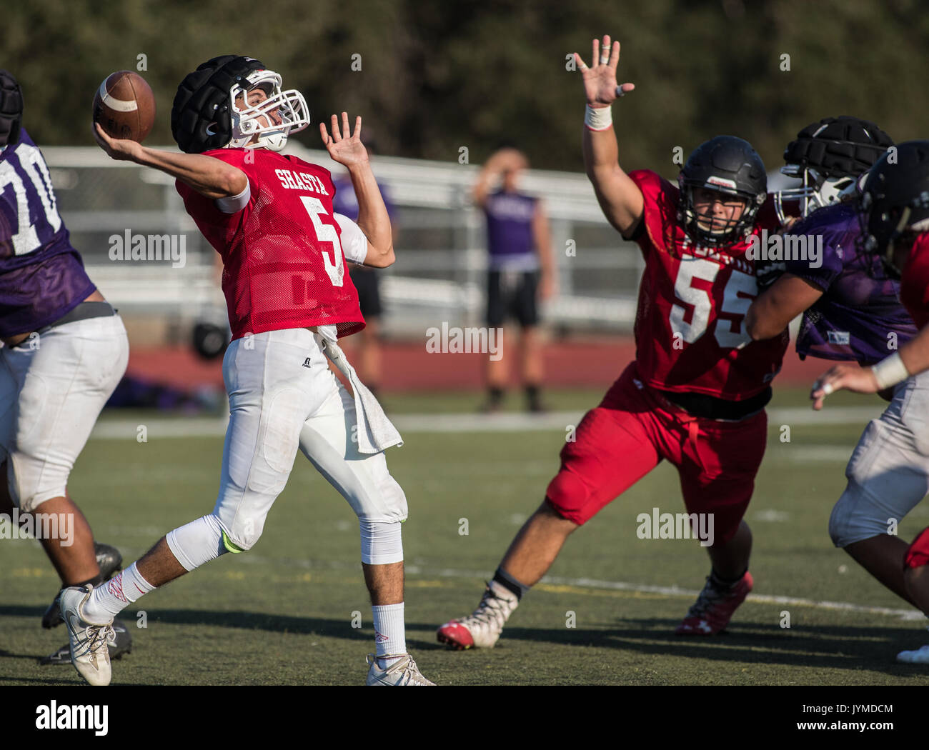 Football action with Shasta vs. Foothill High School in Palo Cedro ...