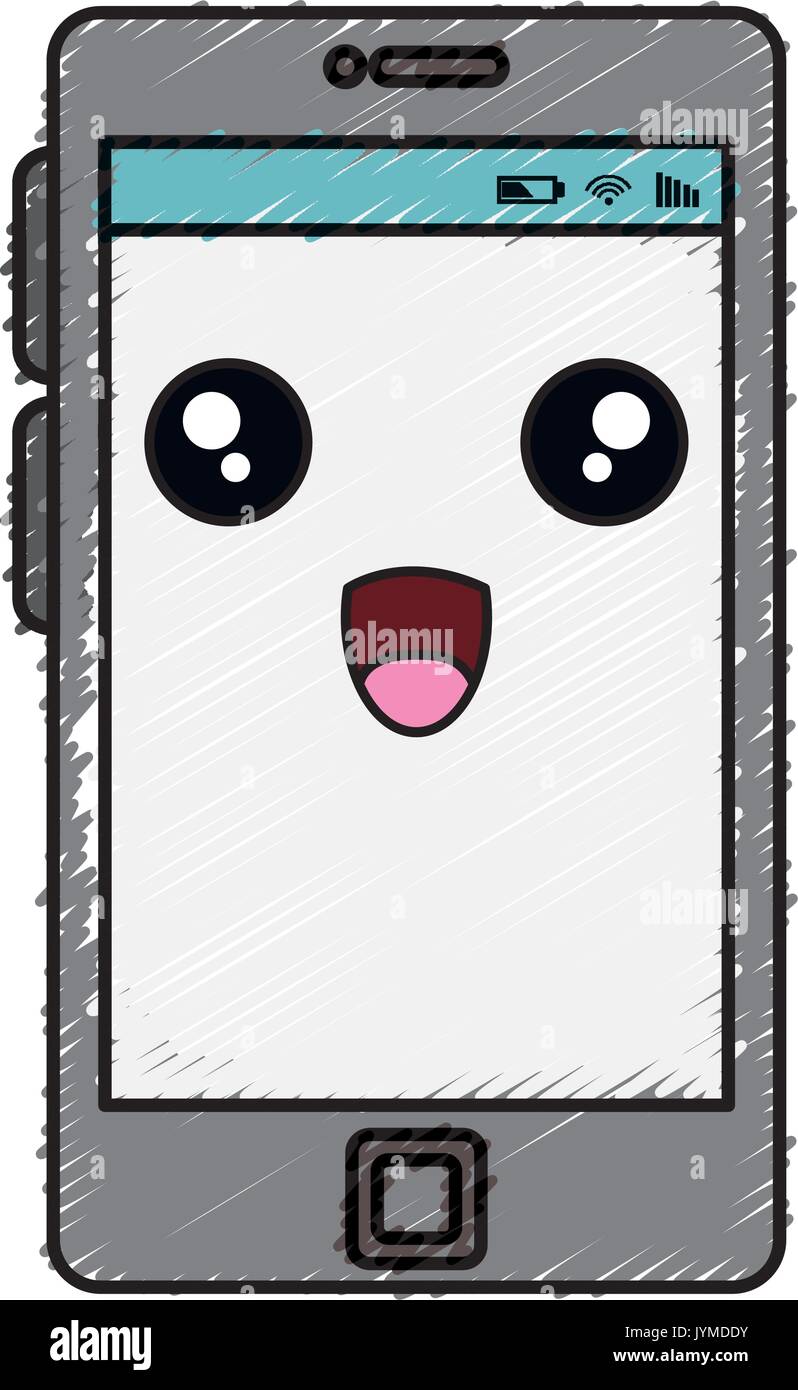 smartphone device kawaii character vector illustration design Stock ...