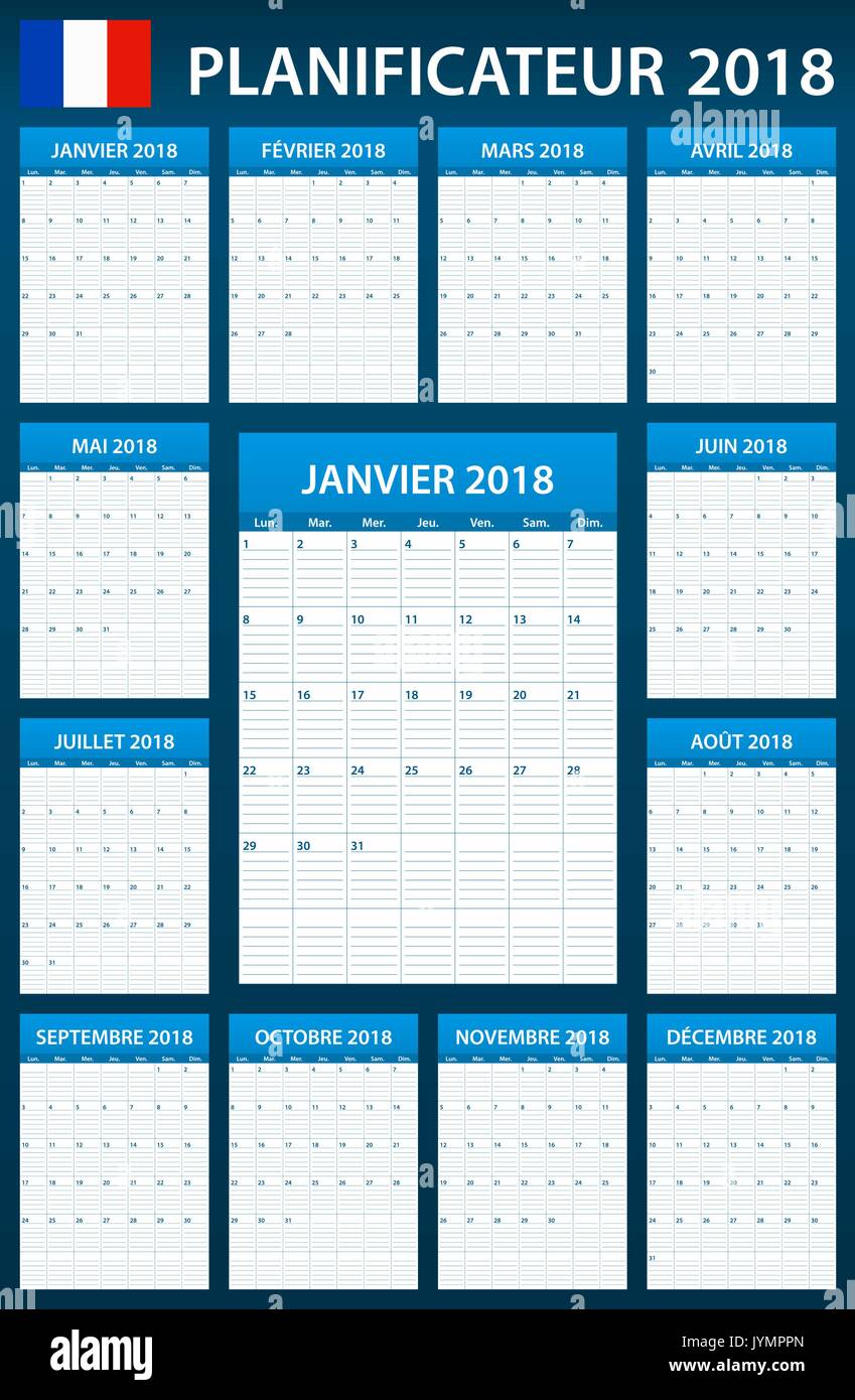 French Planner blank for 2018. Scheduler, agenda or diary template ...