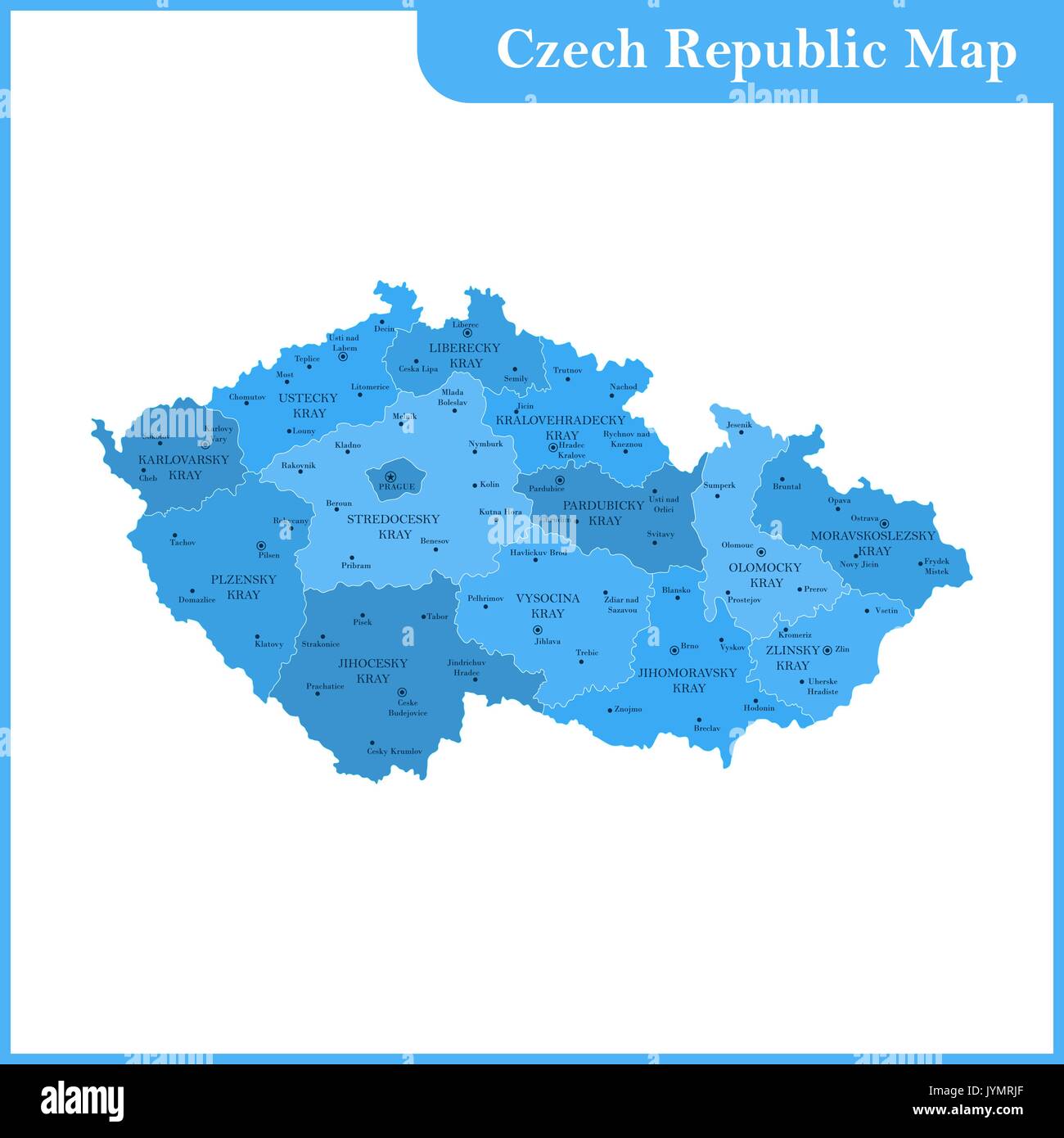 The detailed map of the Czech Republic with regions or states and ...