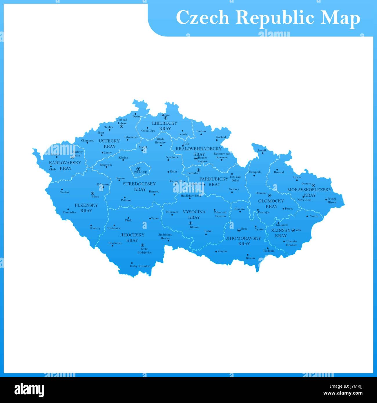 The detailed map of the Czech Republic with regions or states and ...