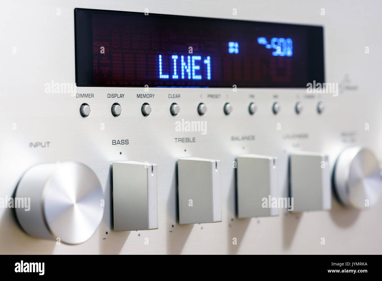 Silver sound amplifier receiver front panel display Stock Photo - Alamy