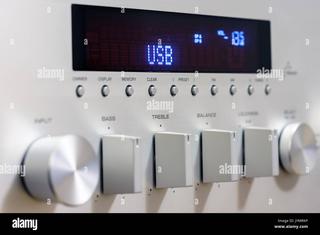 Silver sound amplifier receiver front panel display Stock Photo - Alamy