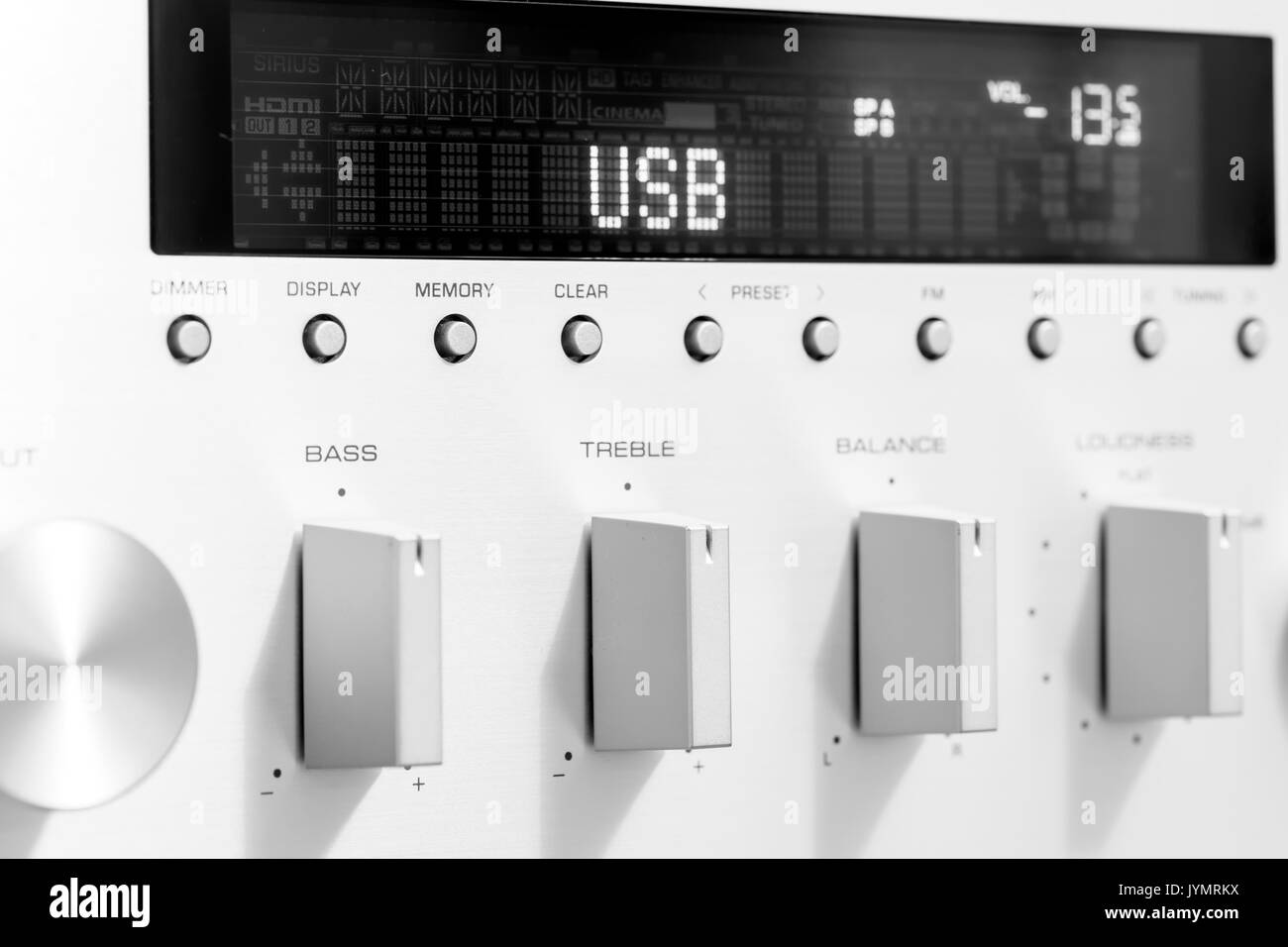 Silver sound amplifier receiver front panel display Stock Photo - Alamy