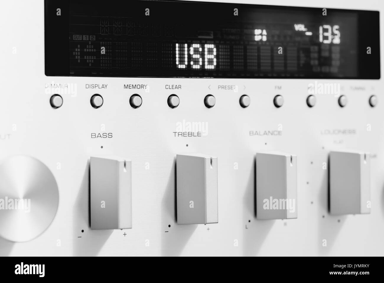 Silver sound amplifier receiver front panel display Stock Photo - Alamy