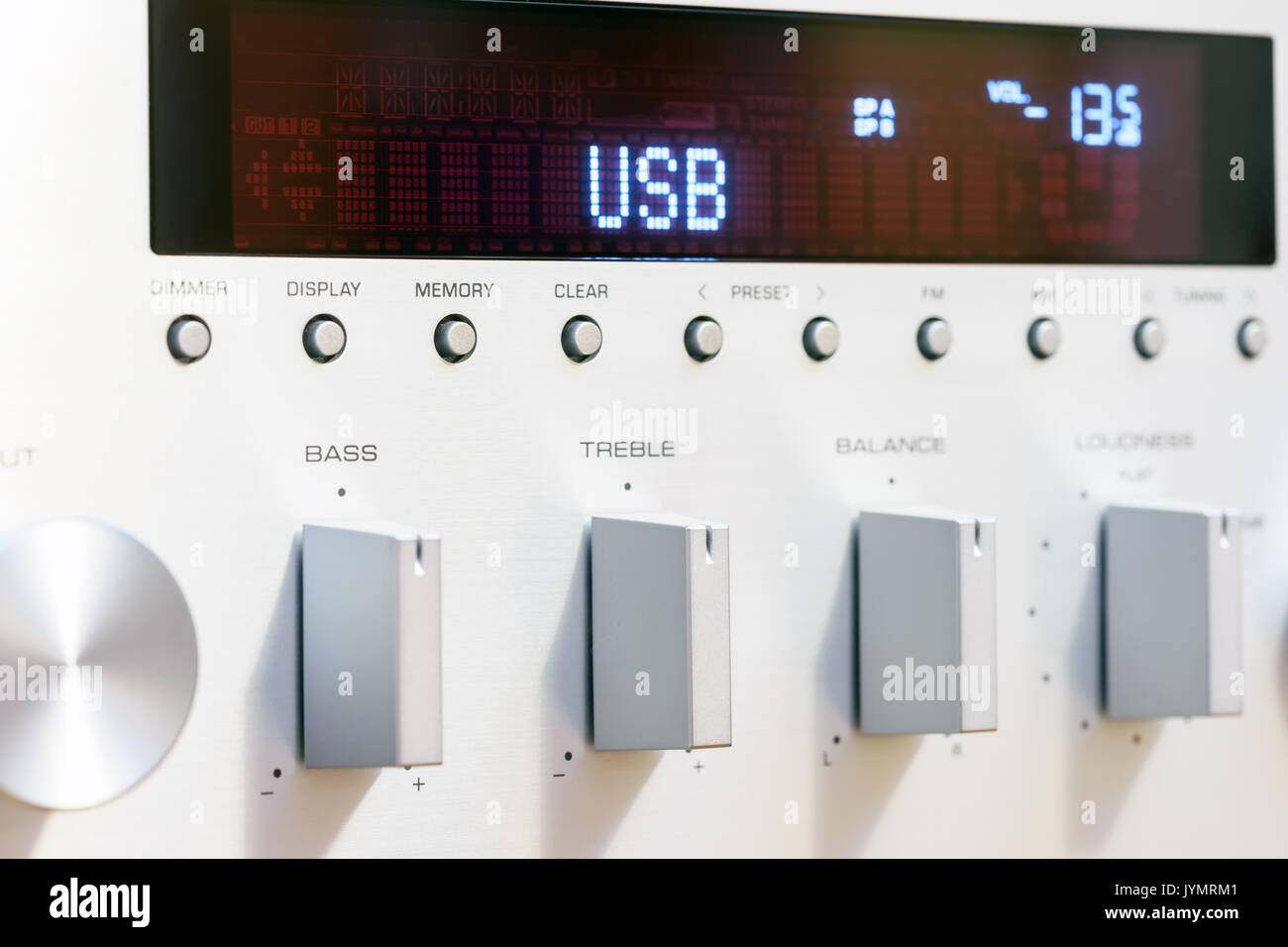 Silver sound amplifier receiver front panel display Stock Photo - Alamy