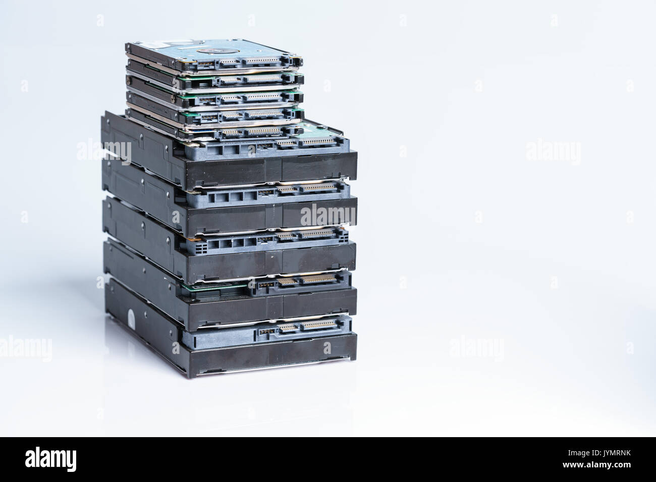 pile of old hard drives at white background Stock Photo - Alamy