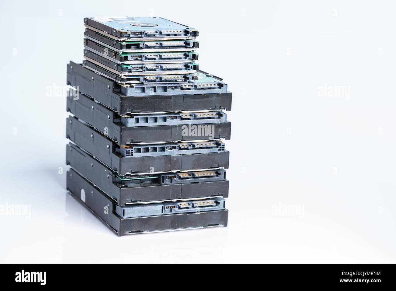 pile of old hard drives at white background Stock Photo - Alamy