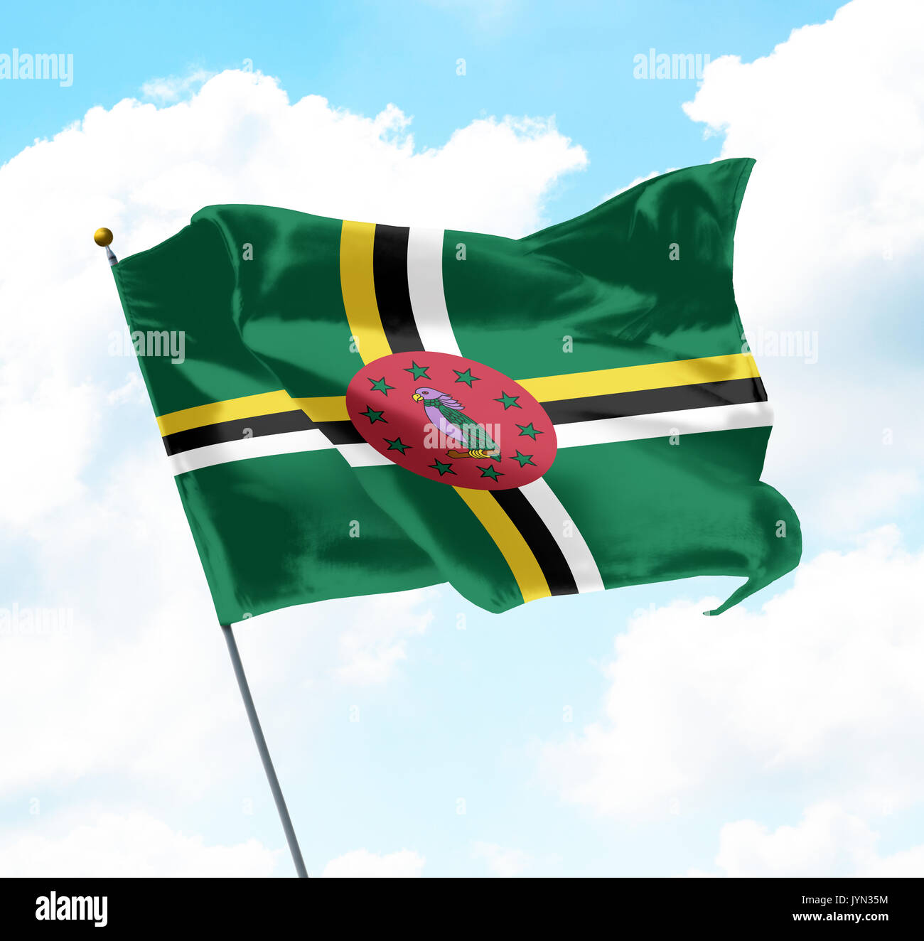 Flag of Dominica Raised Up in The Sky Stock Photo - Alamy