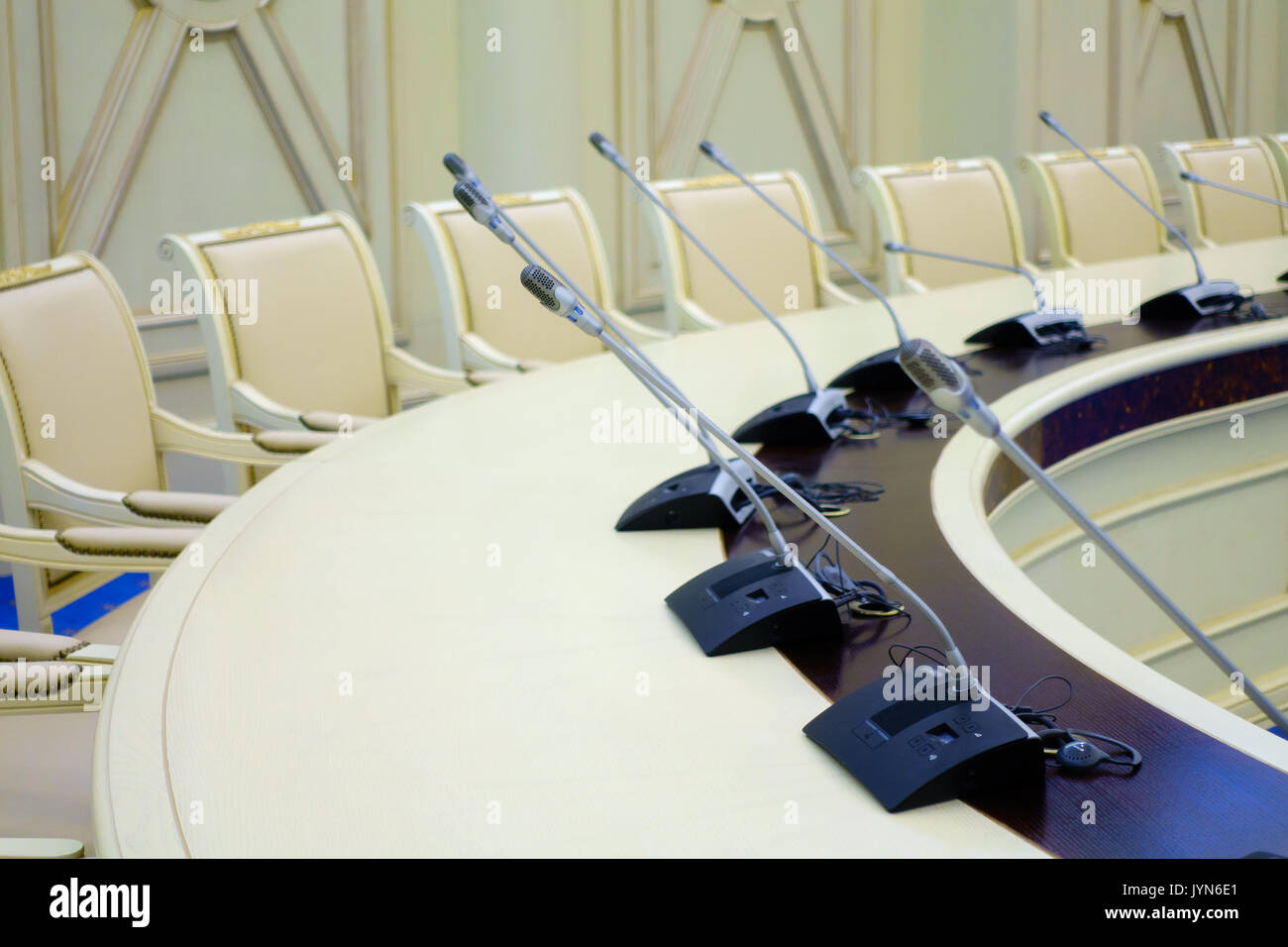 Table microphone at conference hall Stock Photo - Alamy