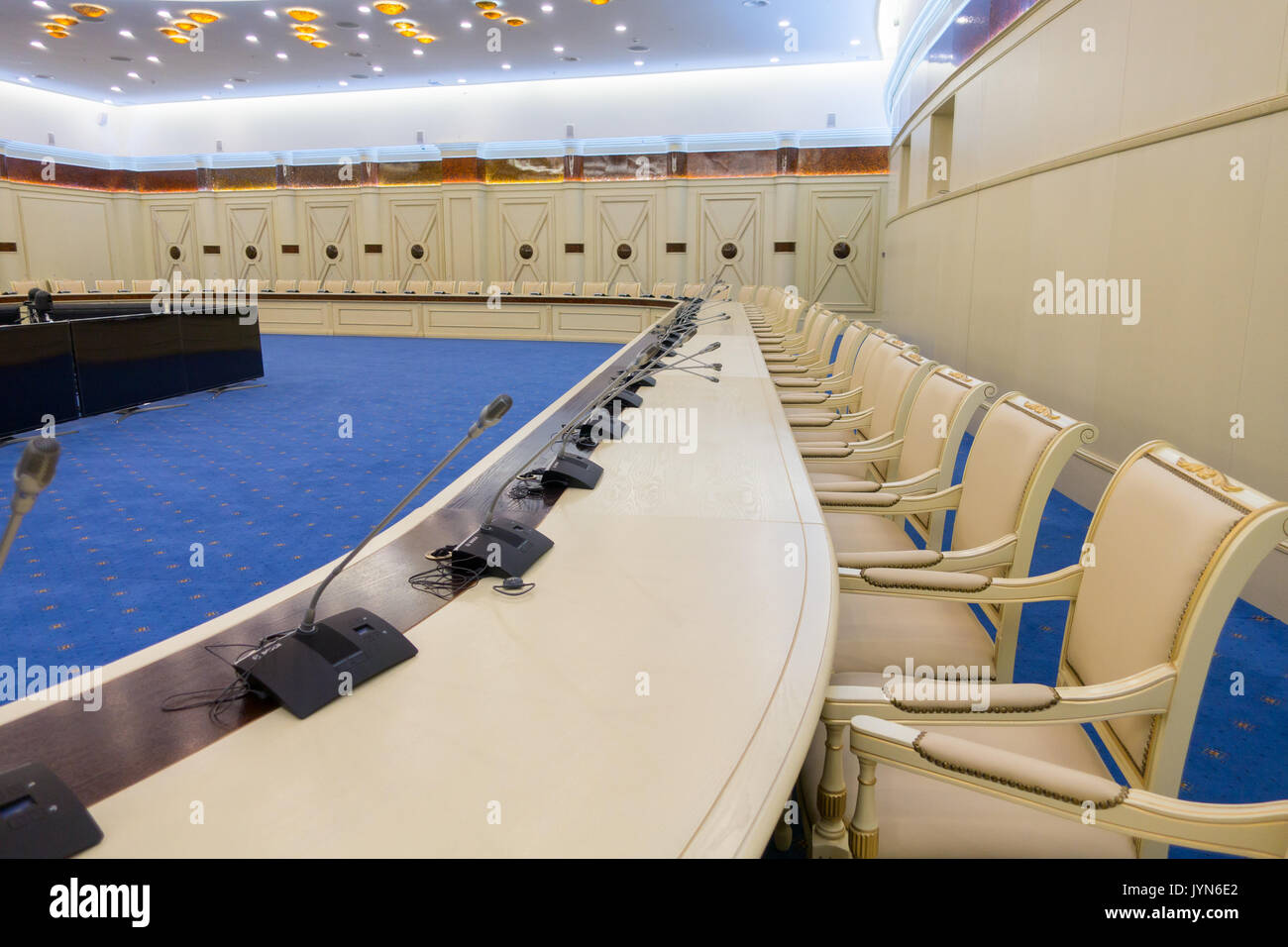 Table microphone at conference hall Stock Photo - Alamy