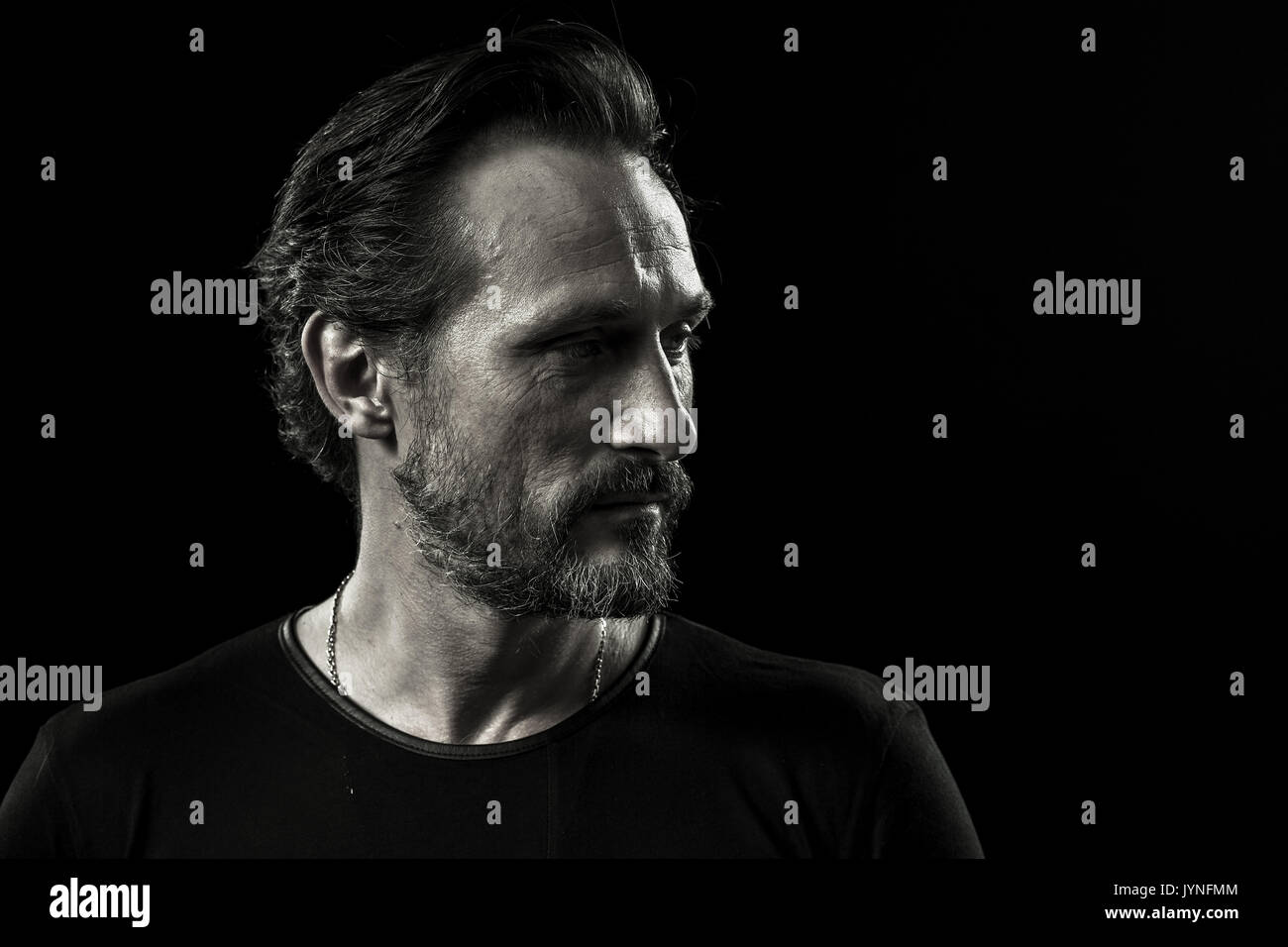 Monochrome portrait of wrinkled man with self-satisfied face Stock ...