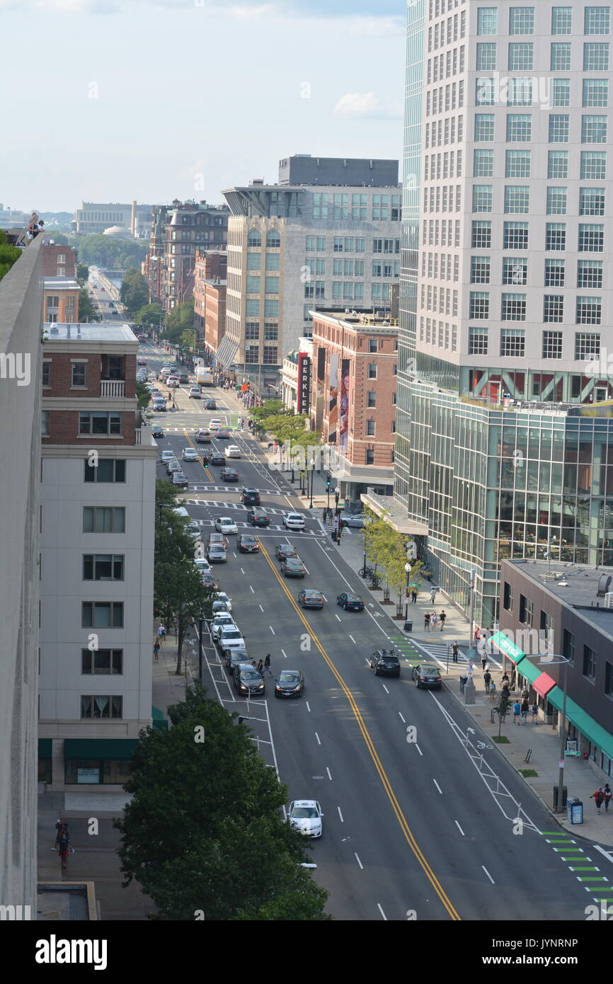A view of the Boston skyline seen from above along Massachusetts Avenue ...