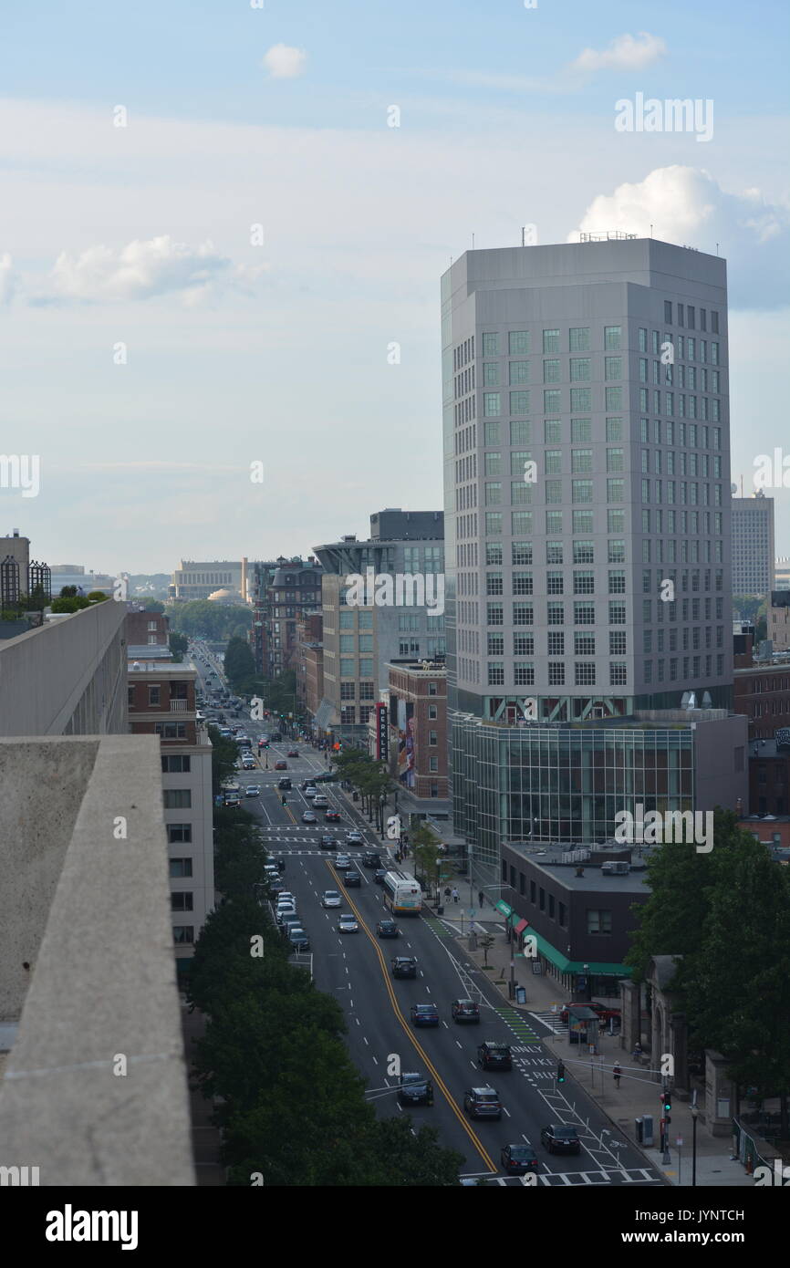 A view of the Boston skyline seen from above along Massachusetts Avenue ...