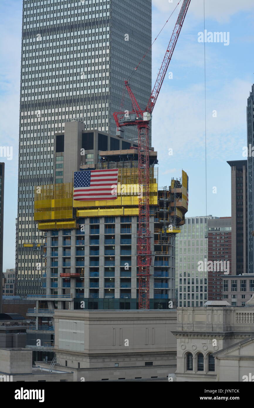 An american flag hanging skyscraper hi-res stock photography and images ...