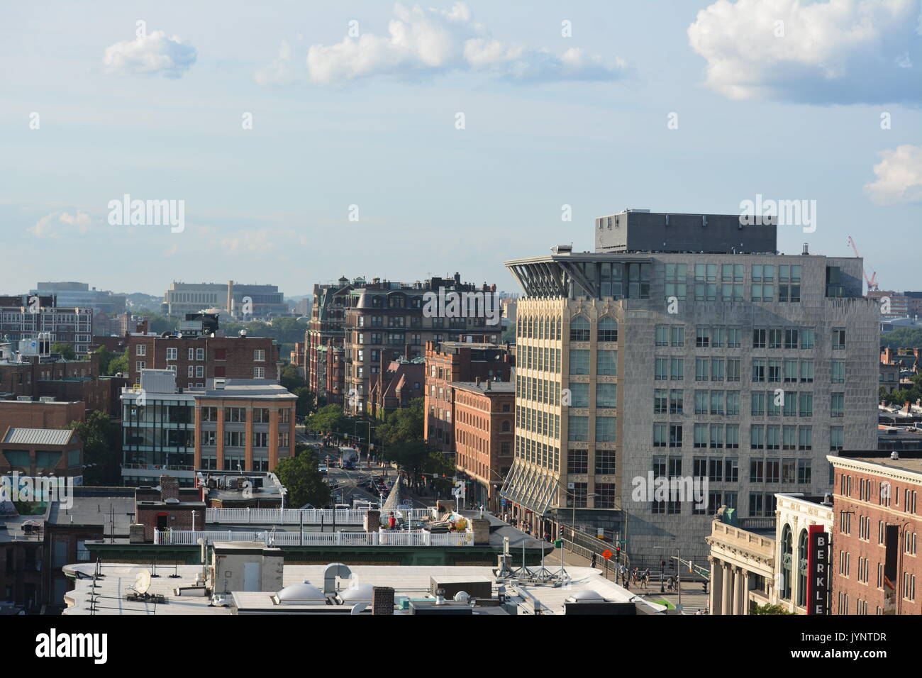 A view of the Boston skyline seen from above along Massachusetts Avenue ...