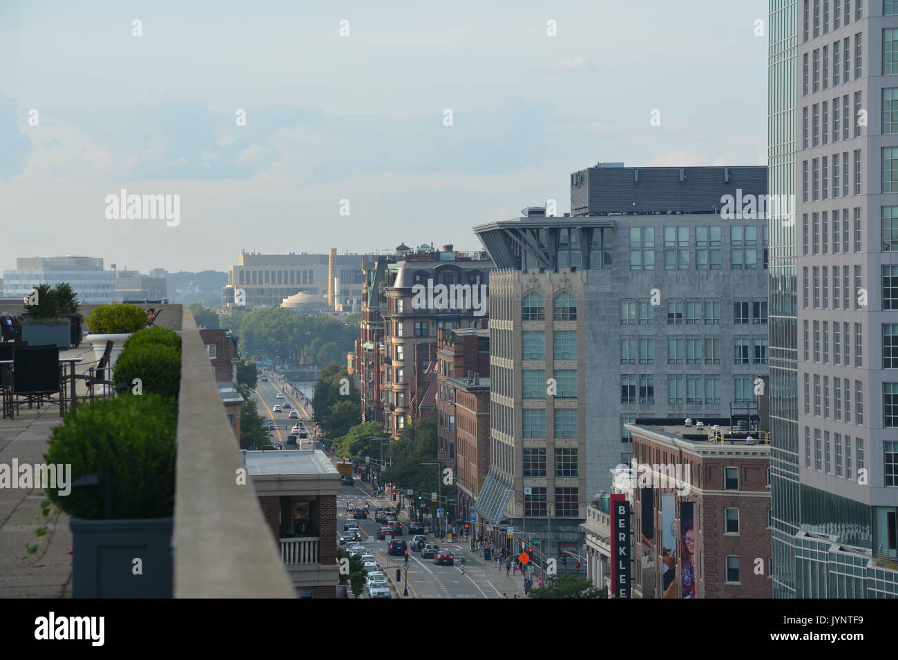 A view of the Boston skyline seen from above along Massachusetts Avenue ...