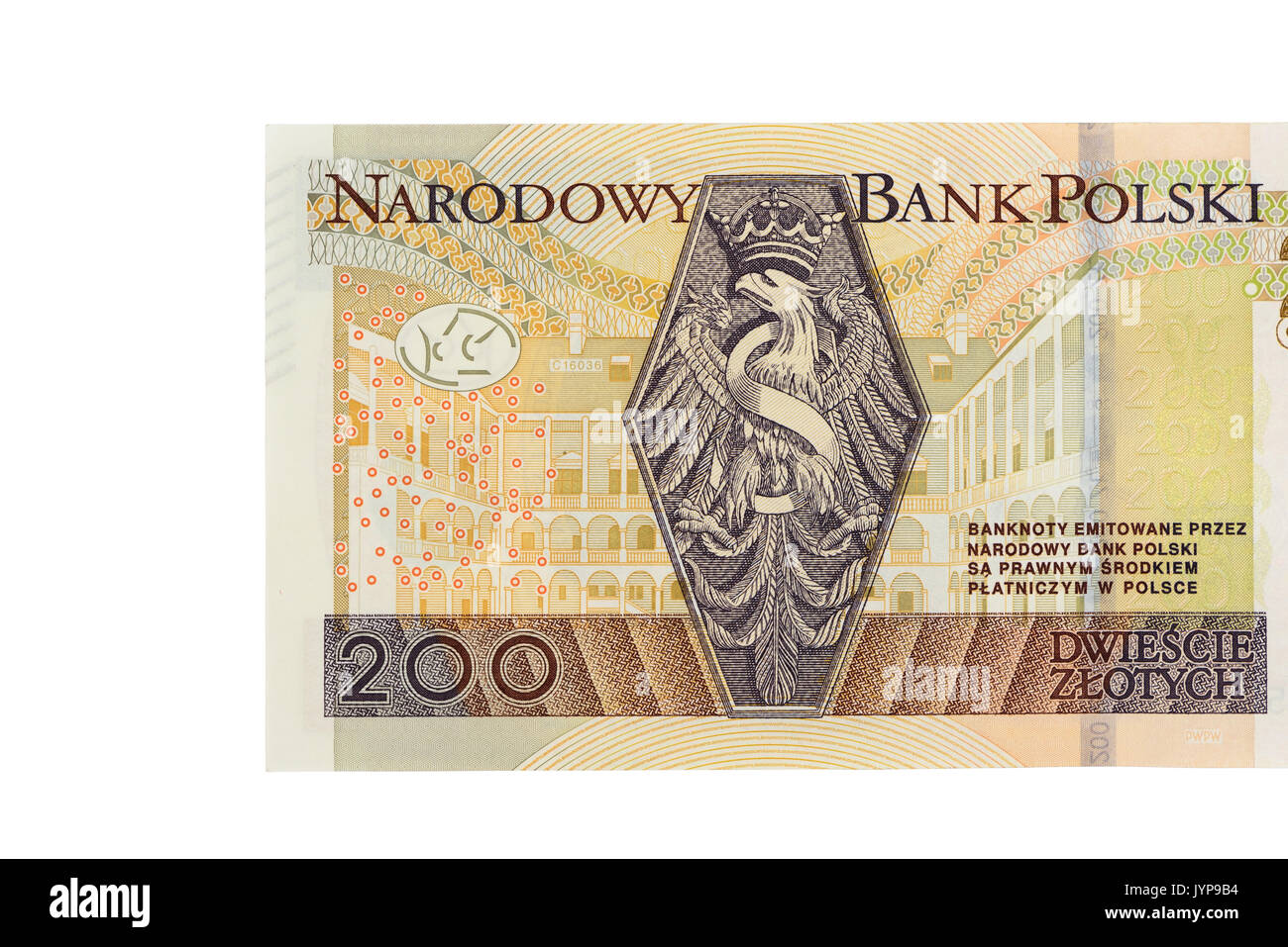 Banknote of 200 polish zloty isolated on white background with clipping ...