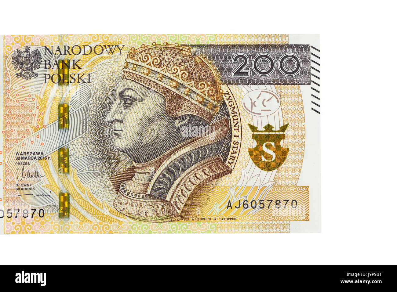 Banknote of 200 polish zloty isolated on white background with clipping ...