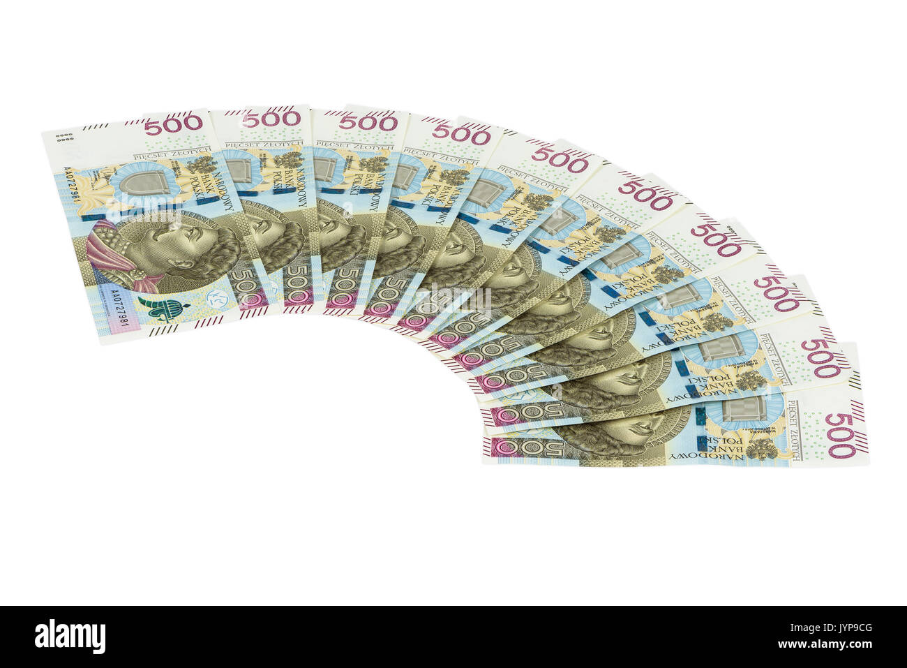 New banknotes of 500 polish zloty isolated on white background with ...