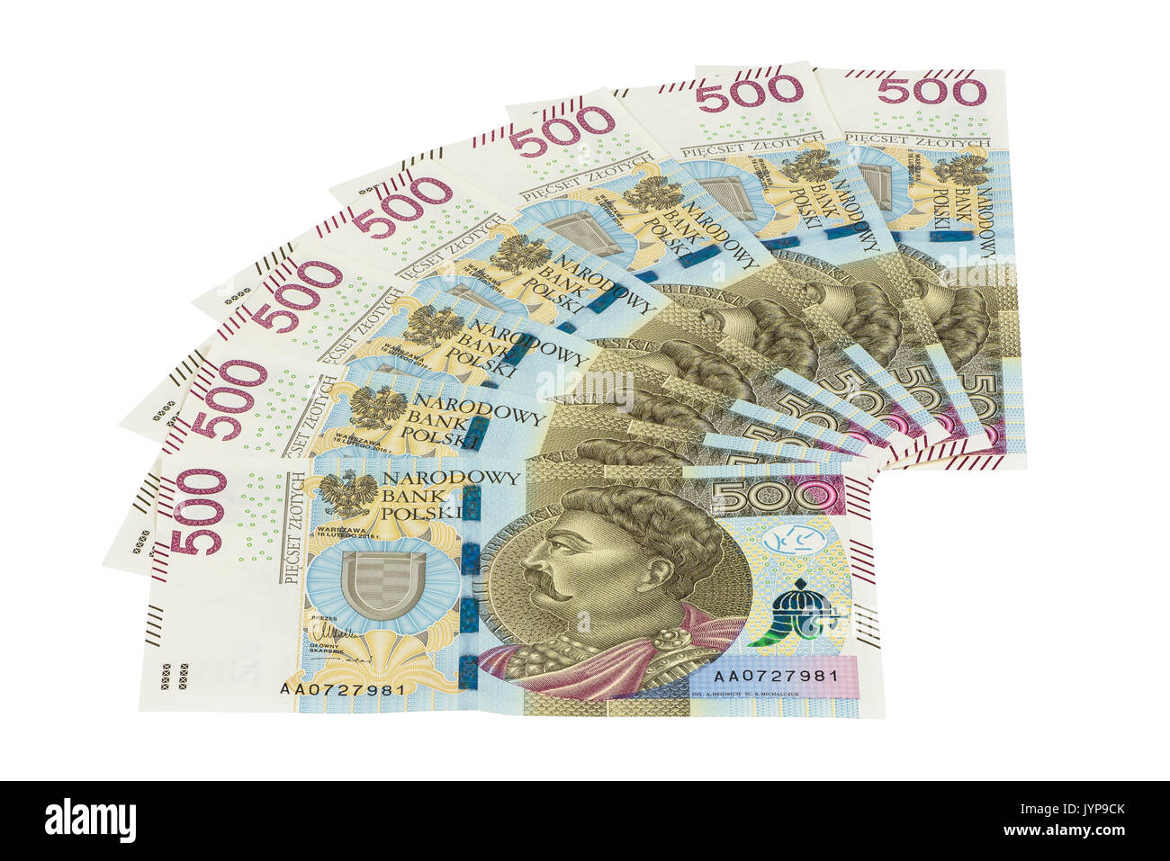 New banknotes of 500 polish zloty isolated on white background with ...