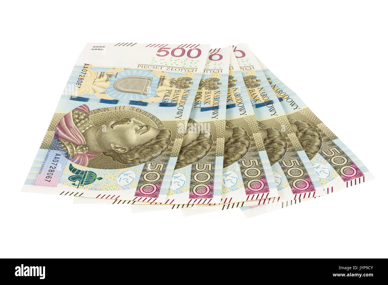 New banknotes of 500 polish zloty isolated on white background with ...