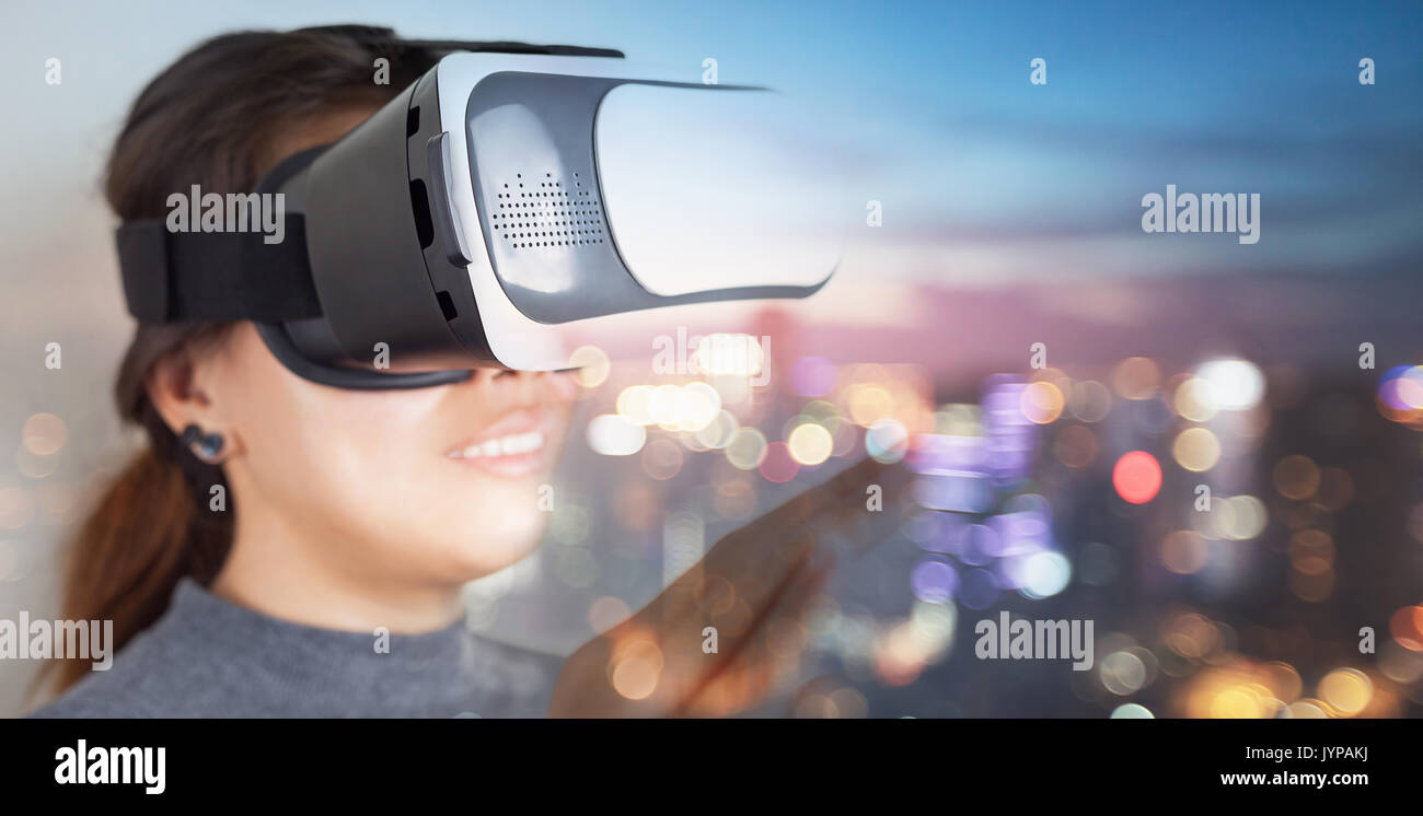 close-up woman wear vr glass have fun with new technology Stock Photo ...