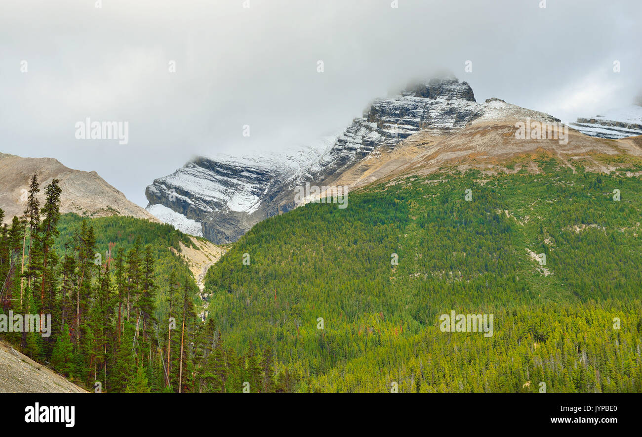 High mountains of the Canadian Rockies along the Icefields Parkway ...