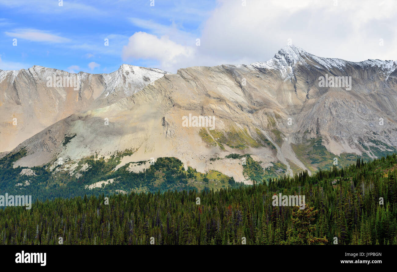 High mountains of the Canadian Rockies along the Icefields Parkway ...