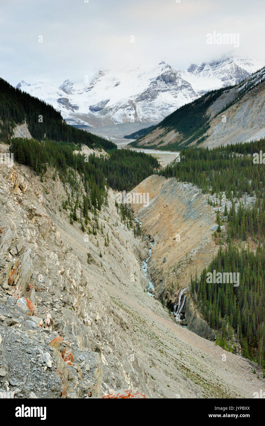 High mountains of the Canadian Rockies along the Icefields Parkway ...