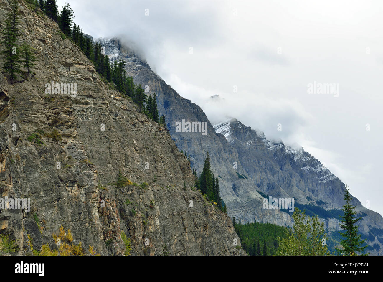 High mountains of the Canadian Rockies along the Icefields Parkway ...