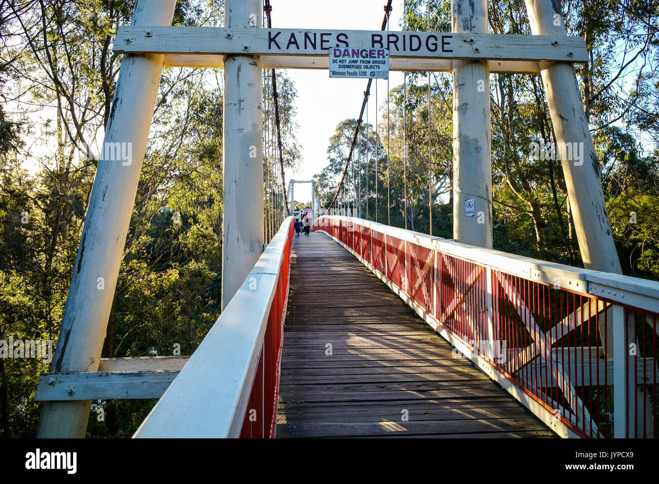 Kanes Bridge, a pedestrian single-span suspension bridge, over the ...