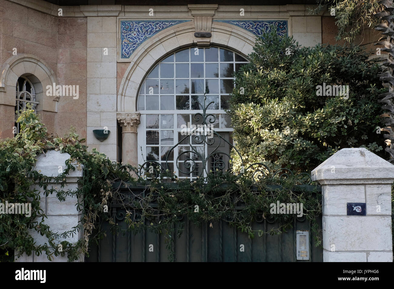 Ceramic tiles decorate facade of the former Arab villa of Dajani family ...