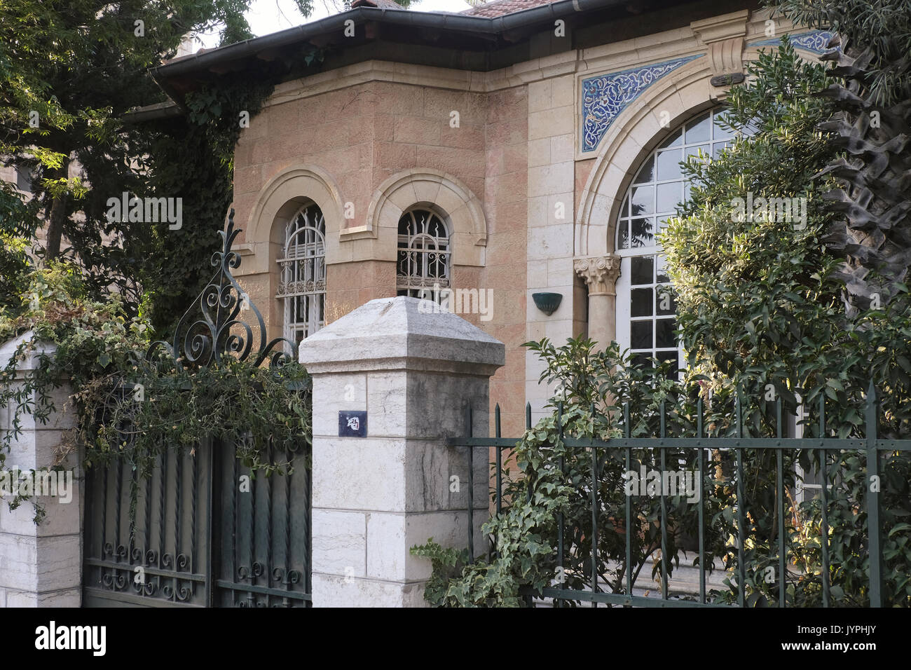 Ceramic tiles decorate facade of the former Arab villa of Dajani family ...