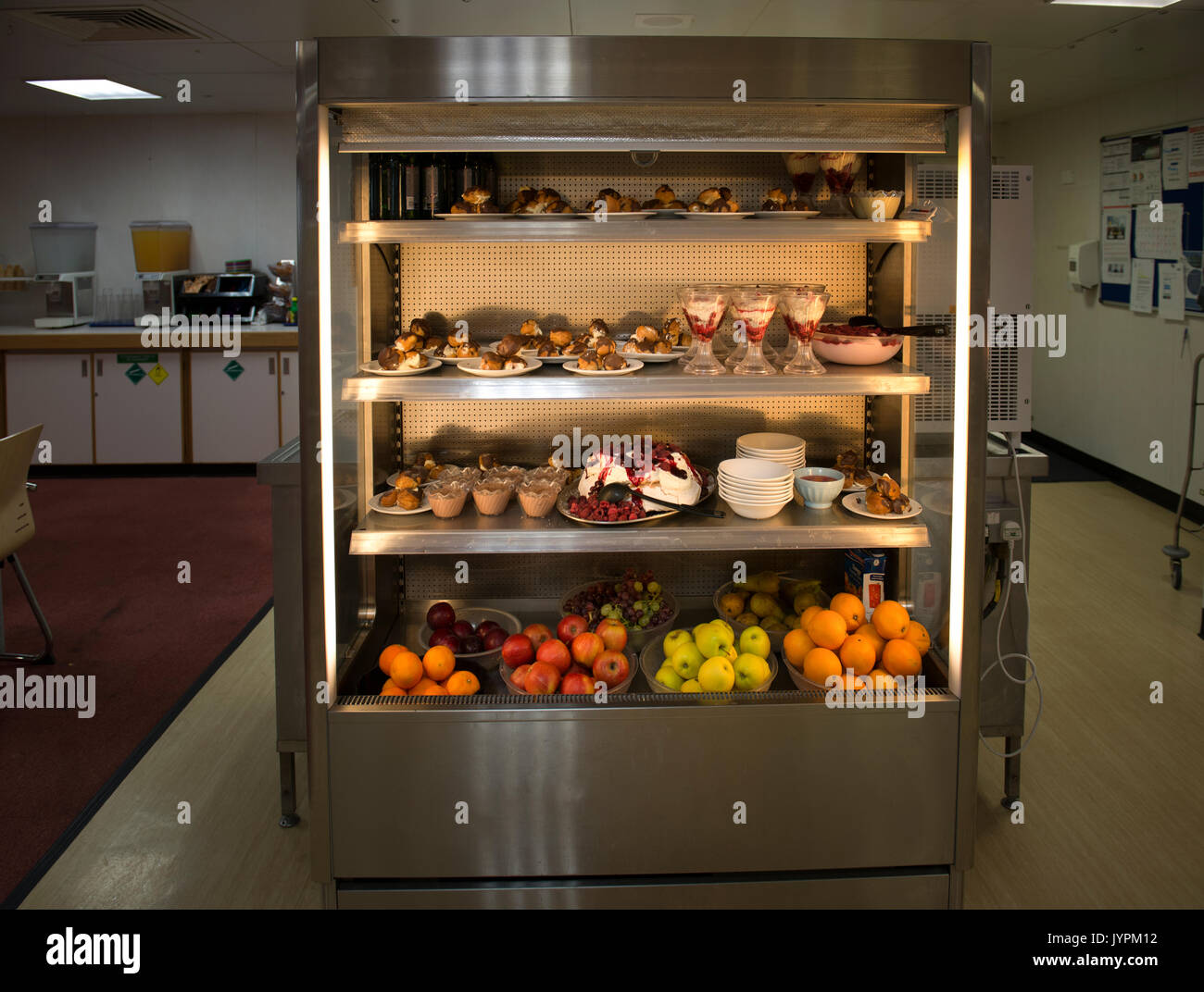 A fridge of food, taken on a oil and gas oil rig. credit: LEE RAMSDEN ...
