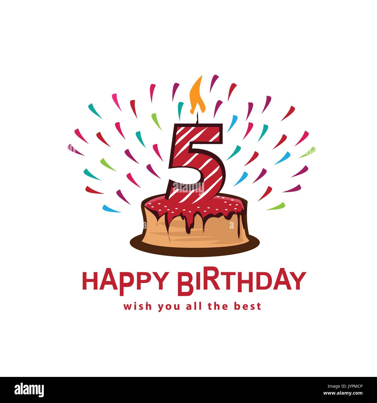 playful birthday illustration, cake with number five, illustration ...