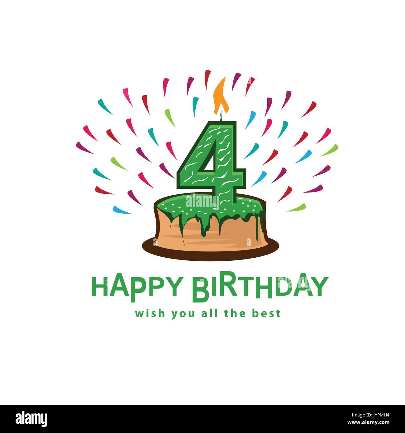 playful birthday illustration, cake with number four, illustration ...