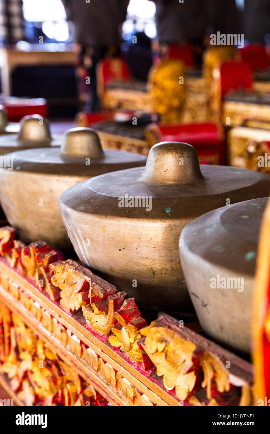Musical instruments in a traditional gamelan orchestra in Ubud, Bali ...