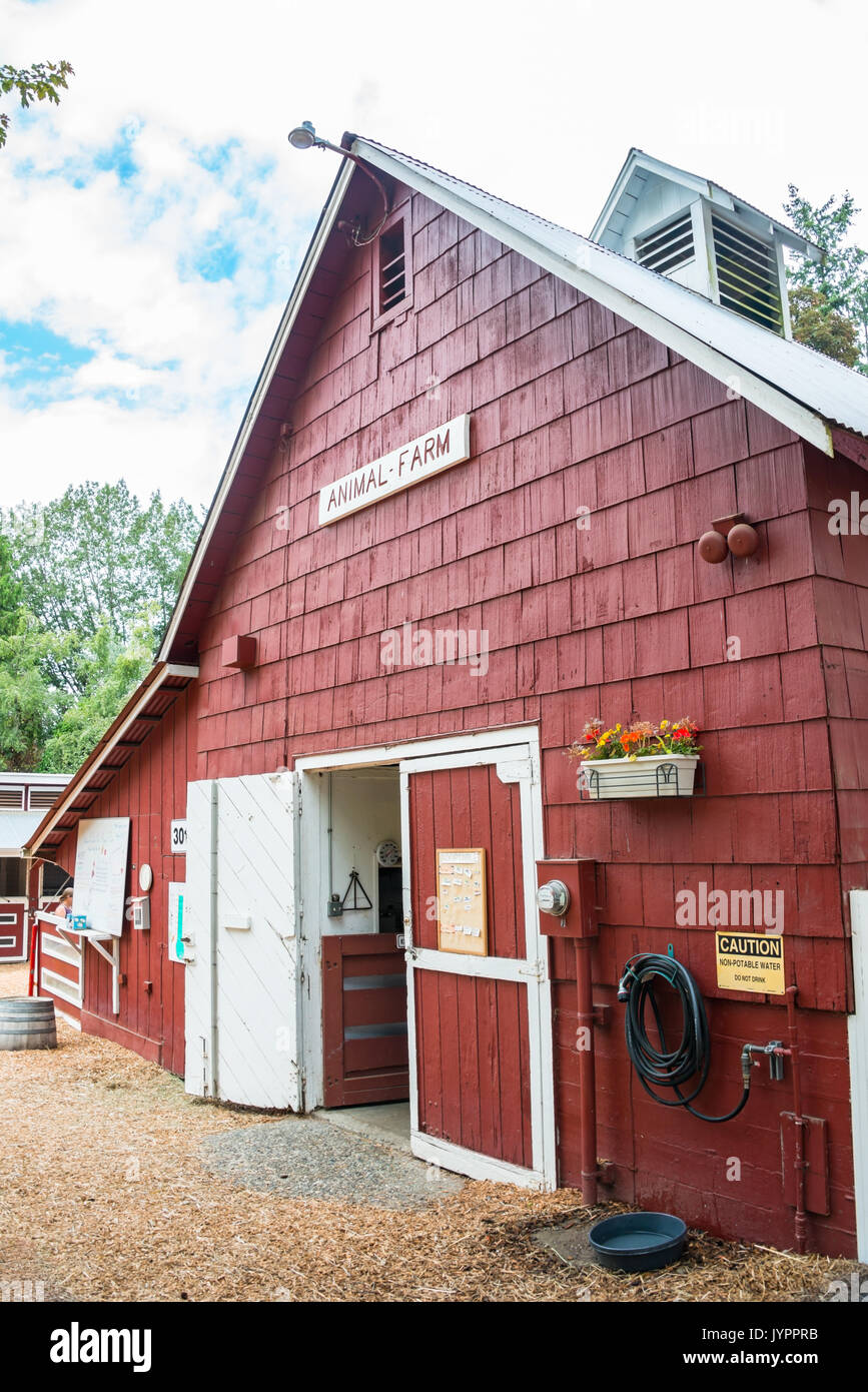Red Barn at Educational Animal Farm Vertical Stock Photo - Alamy