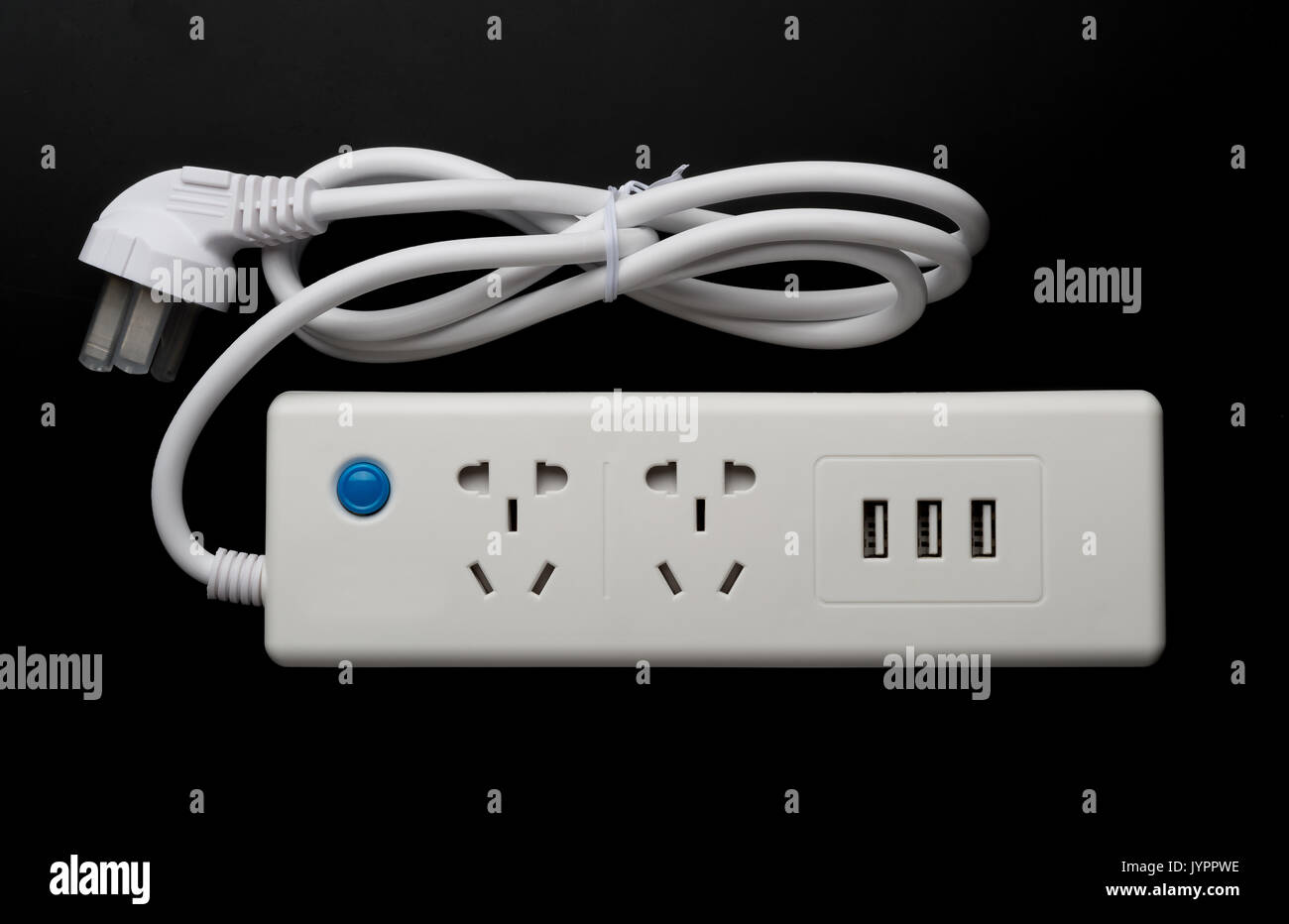 top view multi sockets power extension with switch on black Stock Photo ...